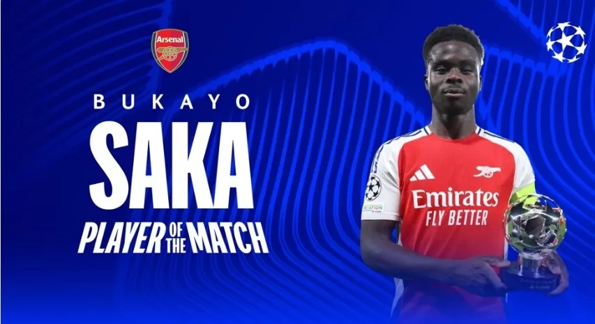 Incredible Saka named MOTM in Arsenal's record-equaling UEFA Champions ...